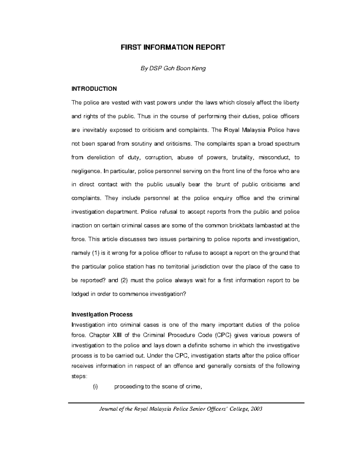 First-information-report - FIRST INFORMATION REPORT By DSP Goh Boon ...