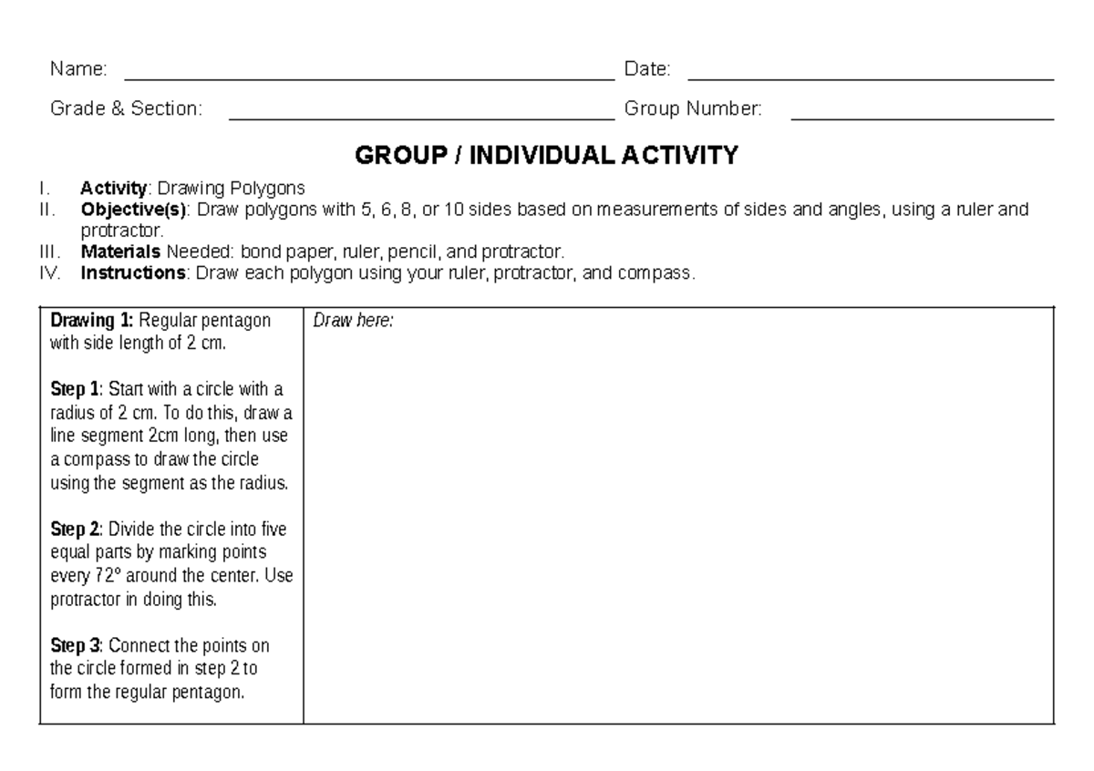 7 Math Activity - This is for Mathematics 7 - Name: Date: Grade ...