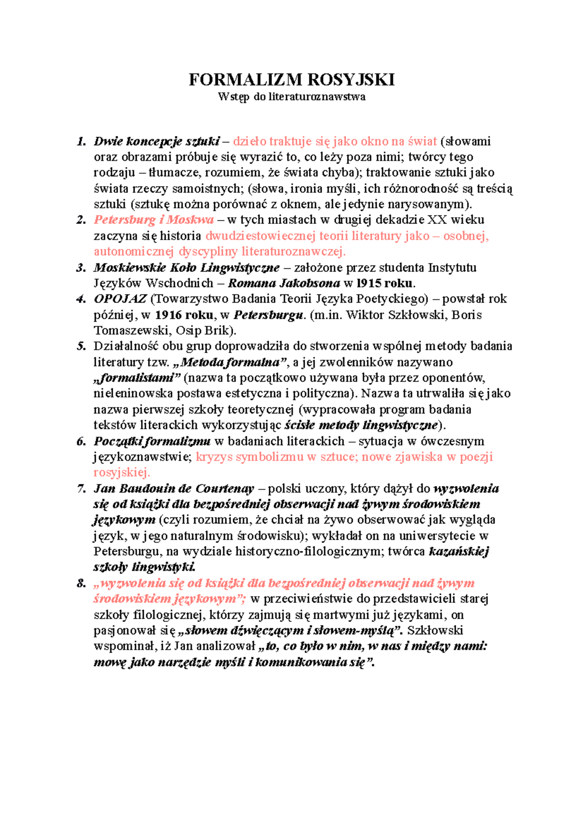 Formalizm rosyjski - wstęp do językoznawstwa - FORMALIZM ROSYJSKI Wstęp ...