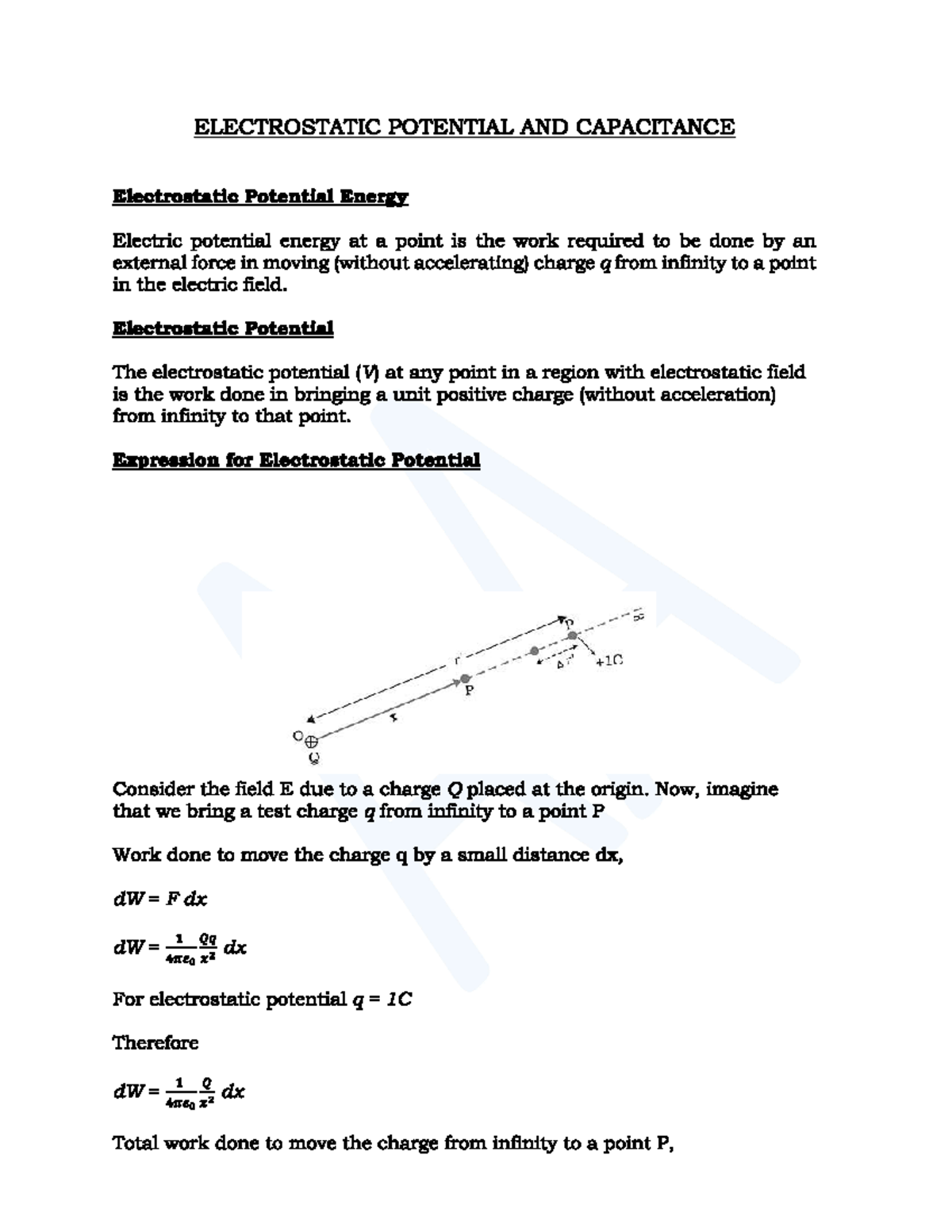 Electrostatic Potential and Capacitance - ELECTROSTATIC POTENTIAL AND ...
