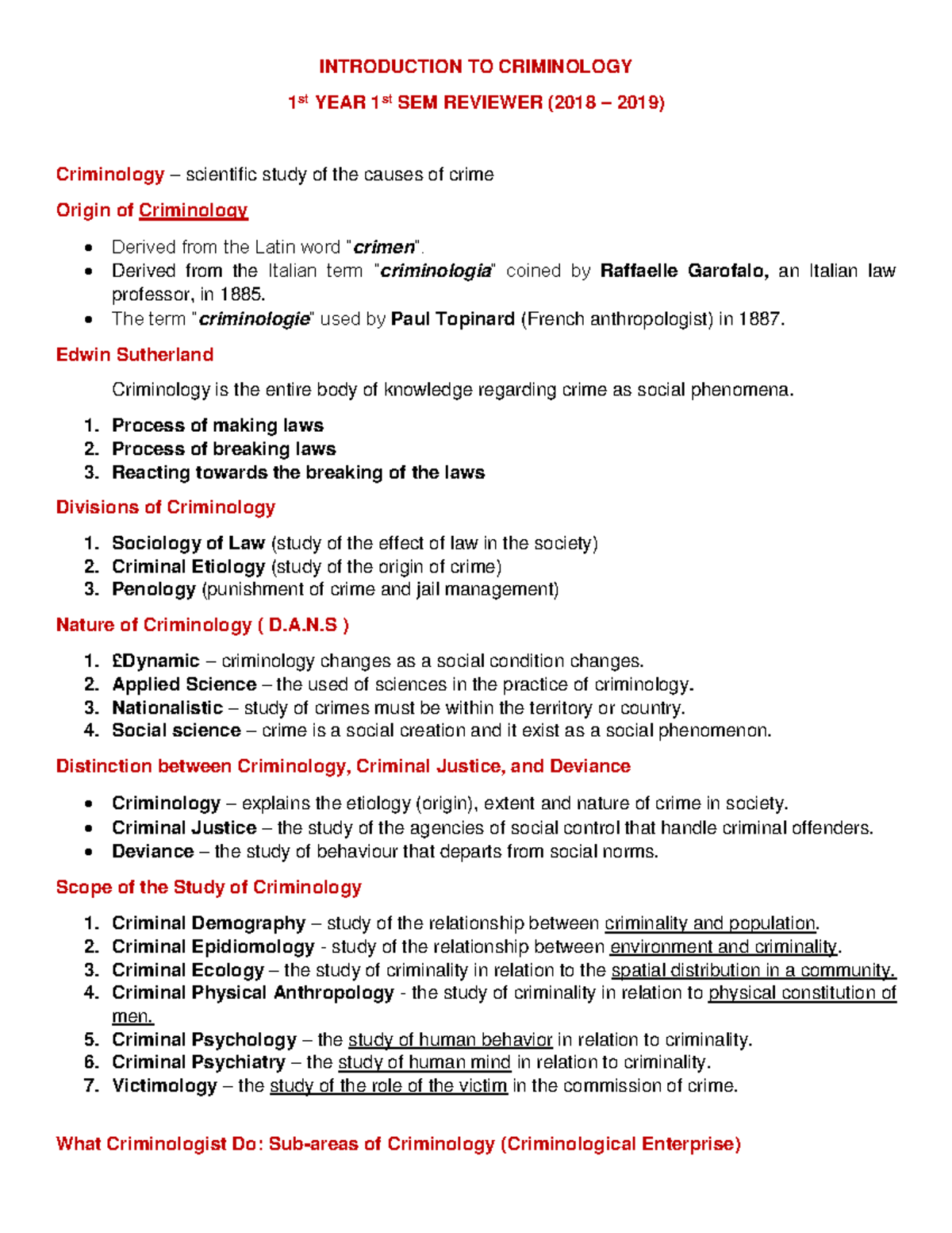 428229505 Intro to Crim 1st Semester Reviewer 2018 - INTRODUCTION TO ...