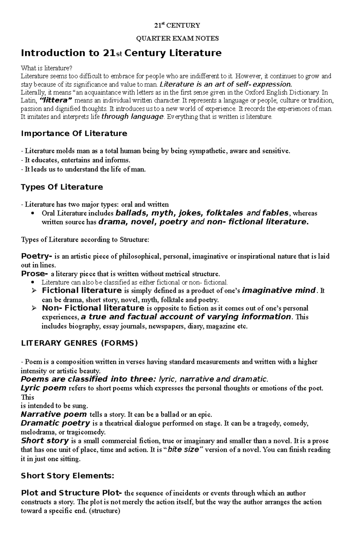 Quarter Notes FOR 21st Century - 21 st CENTURY QUARTER EXAM NOTES ...