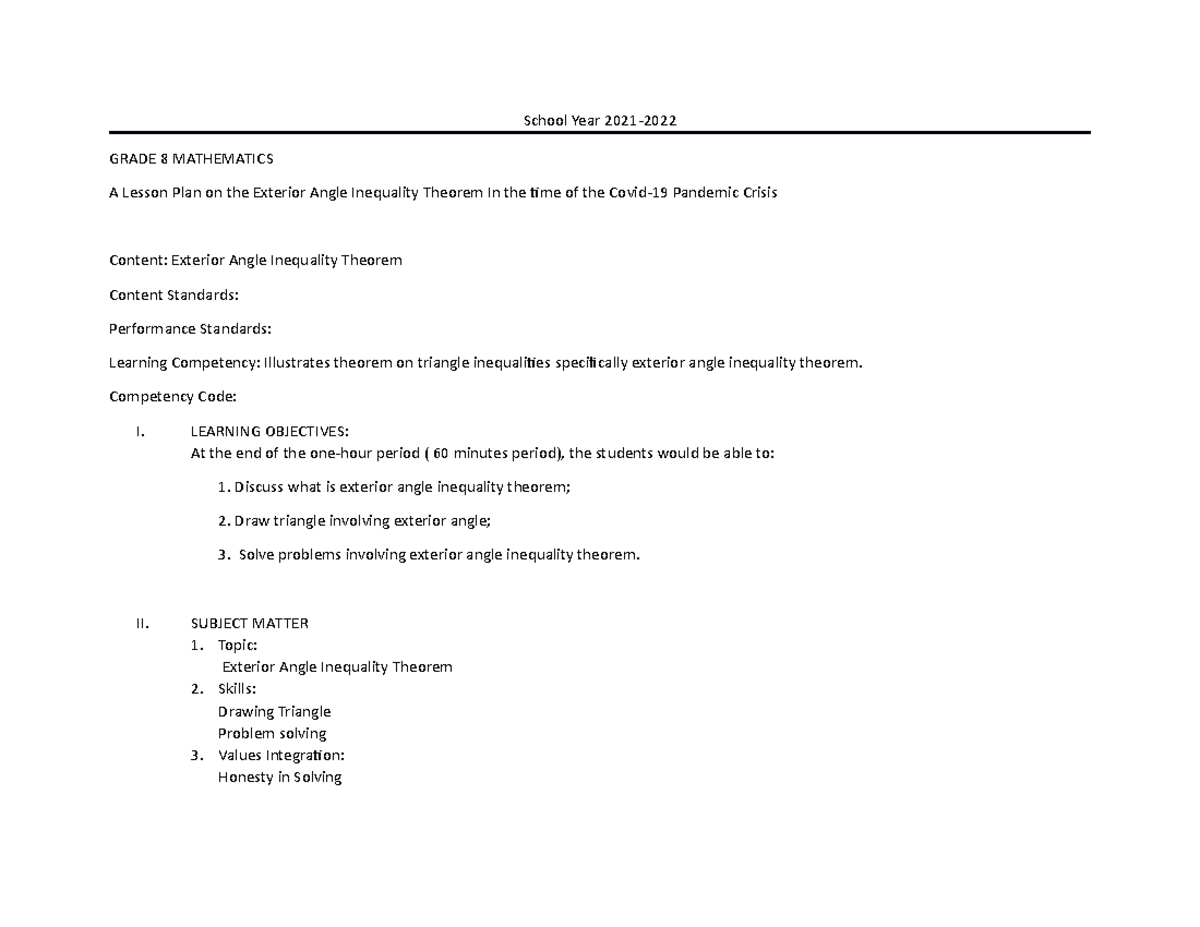 Lesson Plan - DEPED - School Year 2021- GRADE 8 MATHEMATICS A Lesson ...
