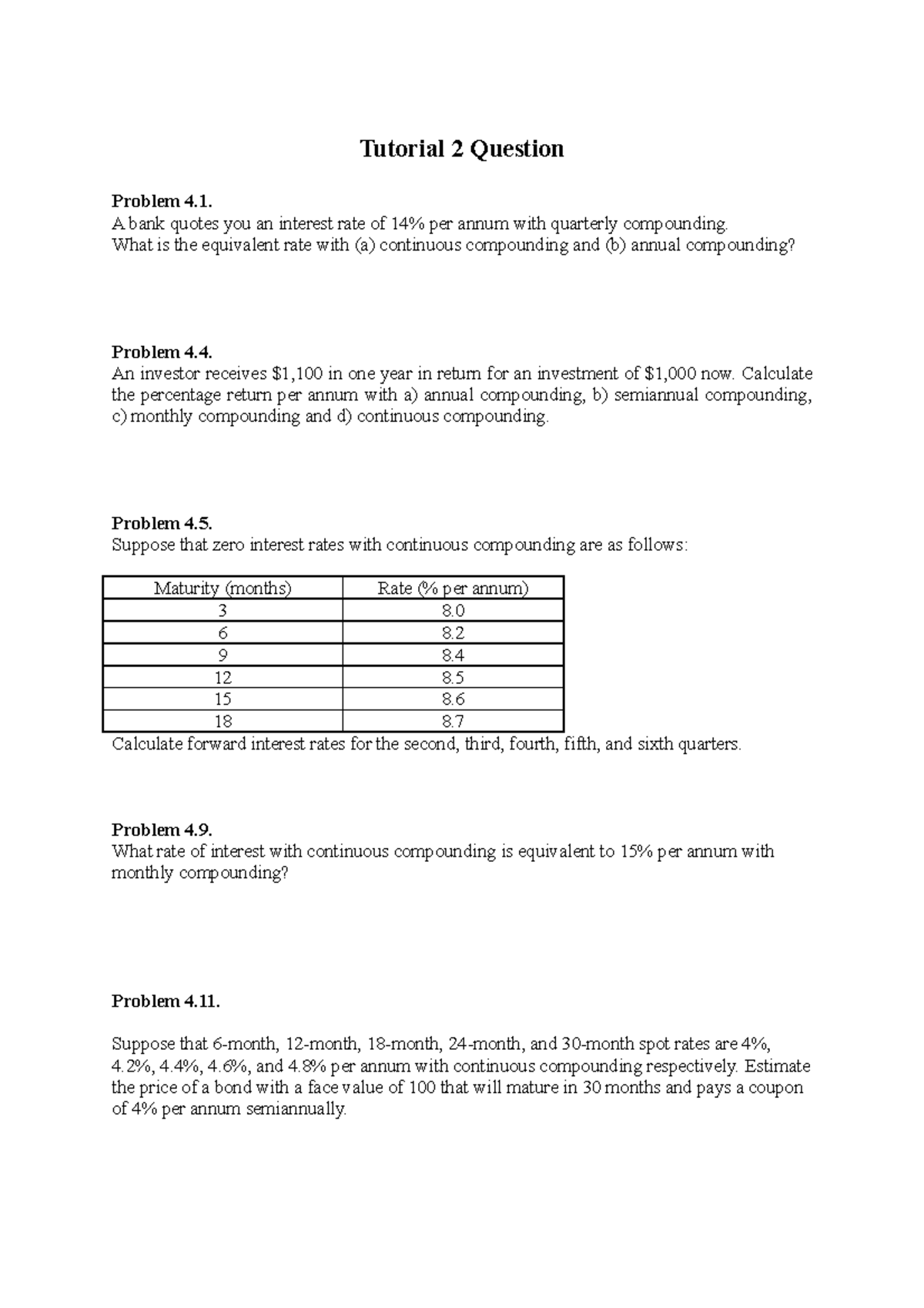 Tutorial 2 Questions 2020 Semester 1 - Tutorial 2 Question Problem 4. A ...
