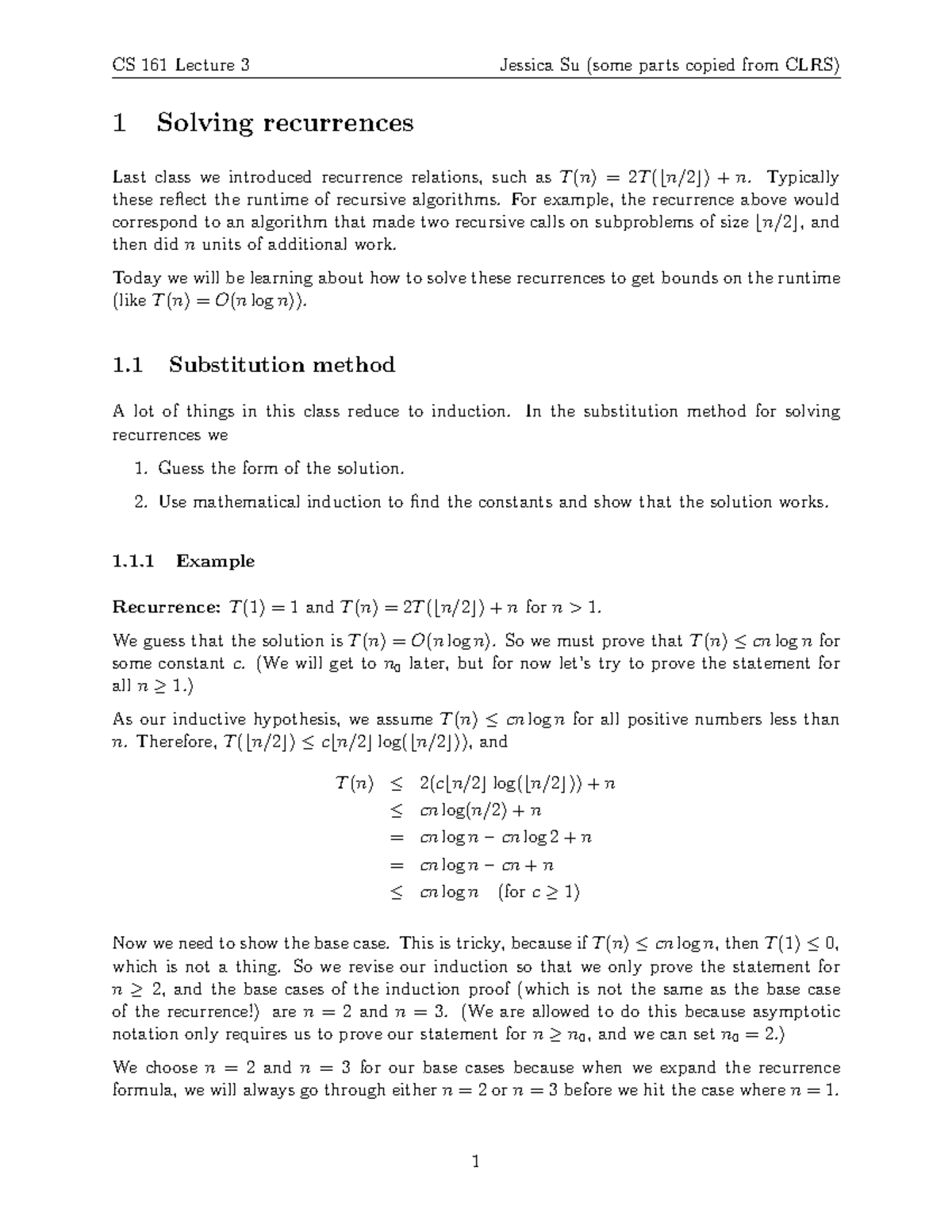 Daa lecture on reccurence relationship - 1 Solving recurrences Last ...
