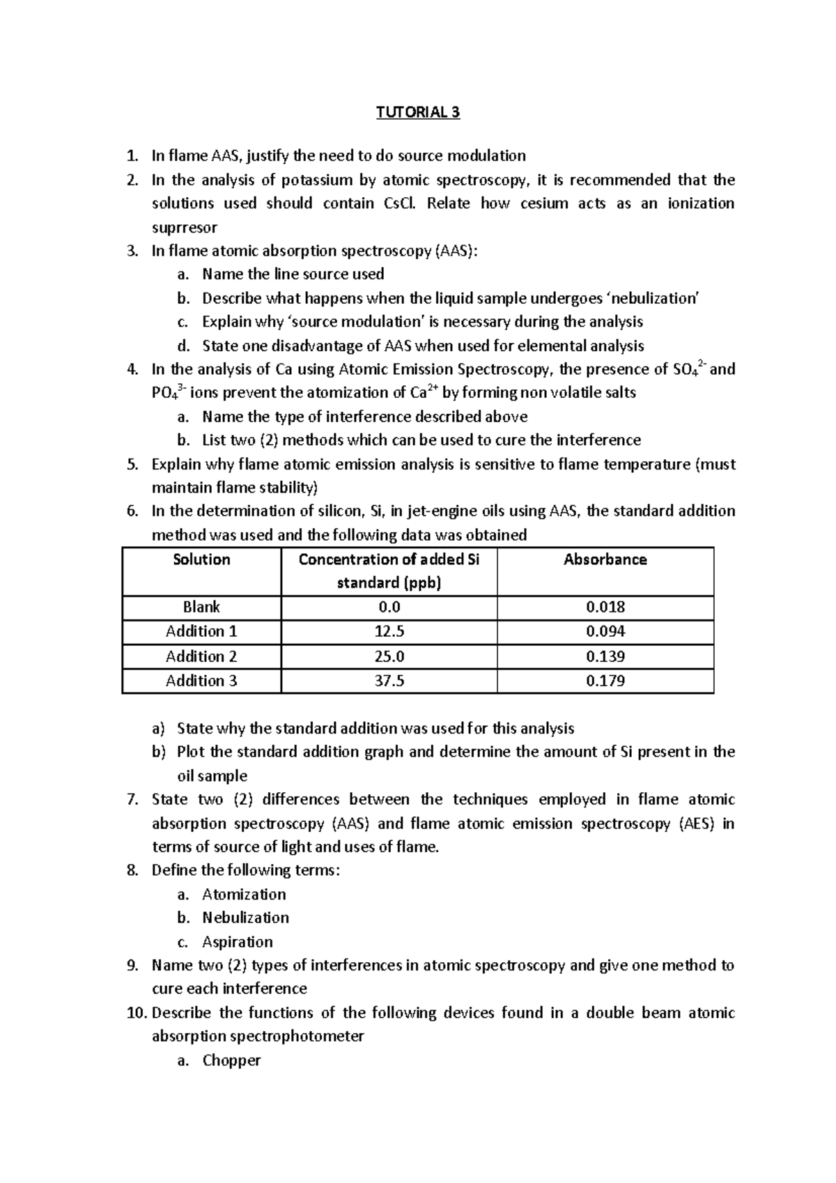 TUTORIAL 3 AAS CHM 260 - TUTORIAL 3 In flame AAS, justify the need to do source modulation In ...