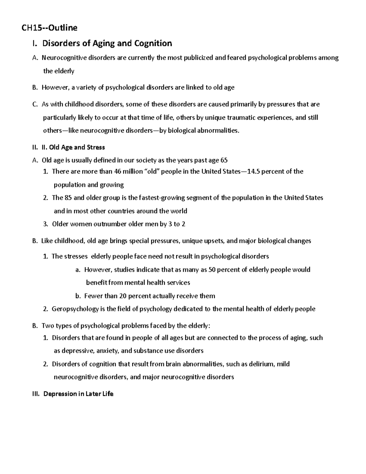 CH15 Outline - what to expect - CH 15 -Outline I. Disorders of Aging ...