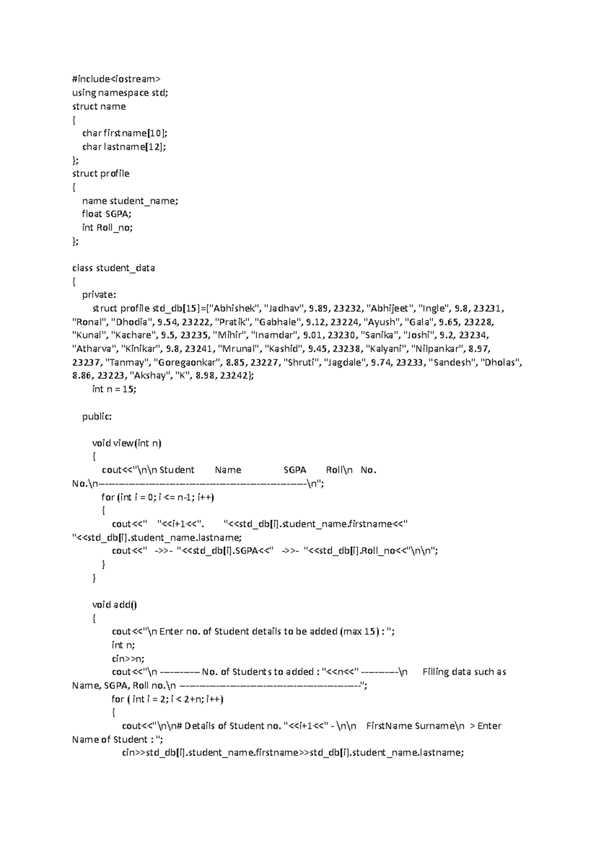 ASS1 - #include using namespace std; struct name { char firstname[10]; char - Studocu