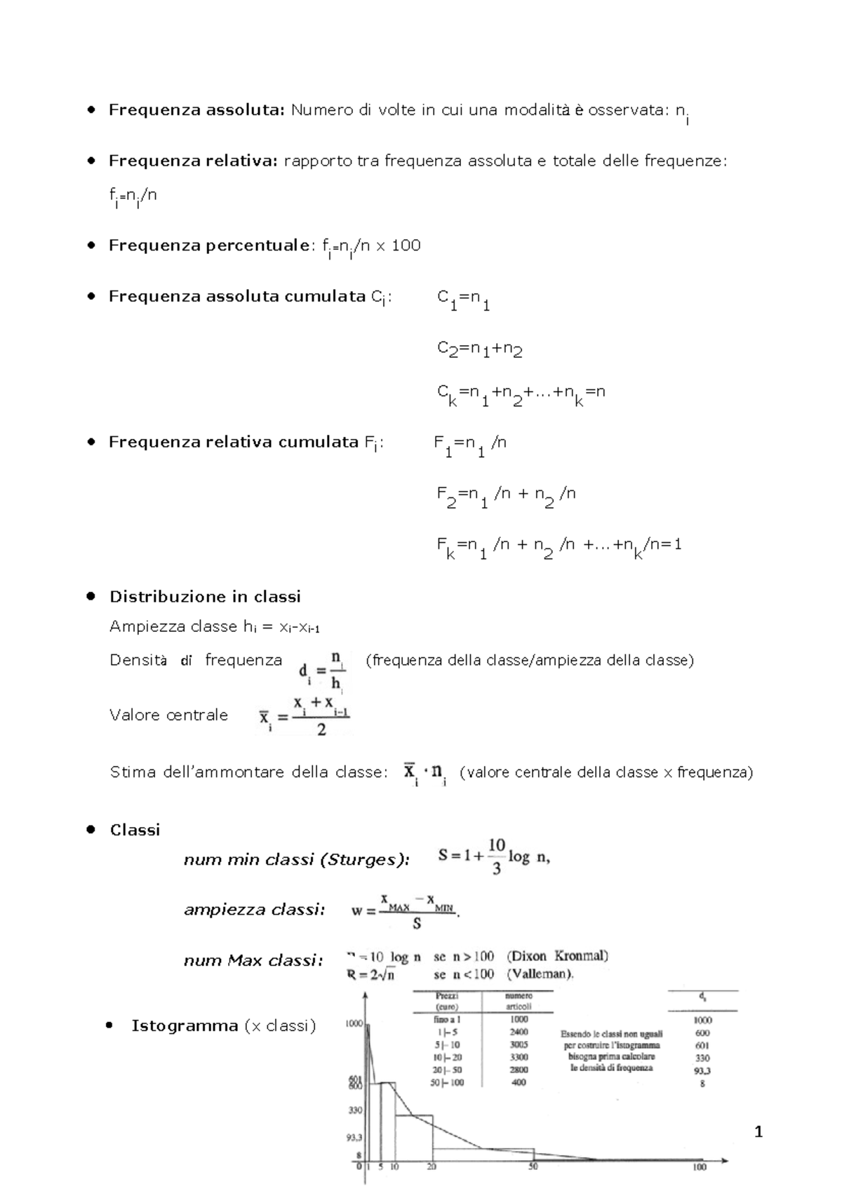 Formulario statistica - Frequenza assoluta: Numero di volte in cui una ...