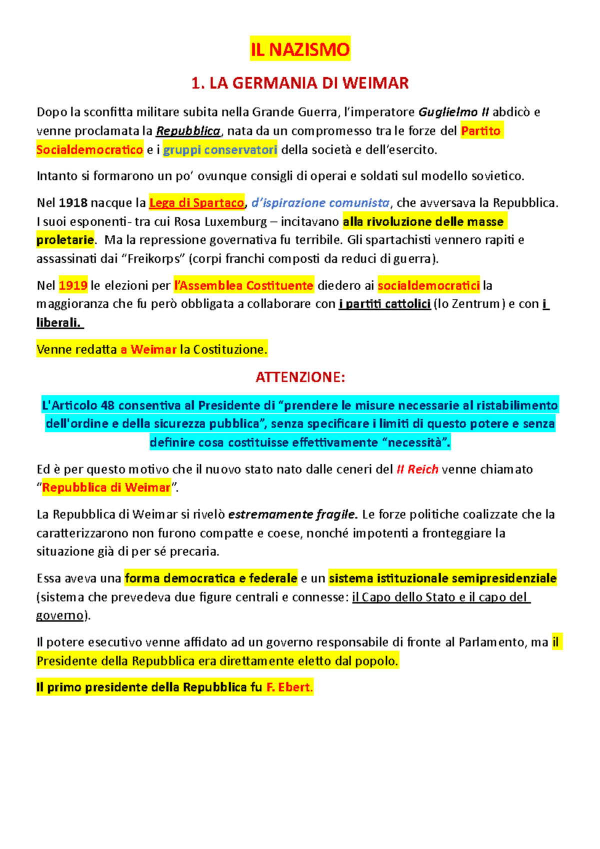 IL Nazismo - Riassuto - IL NAZISMO 1. LA GERMANIA DI WEIMAR Dopo la ...