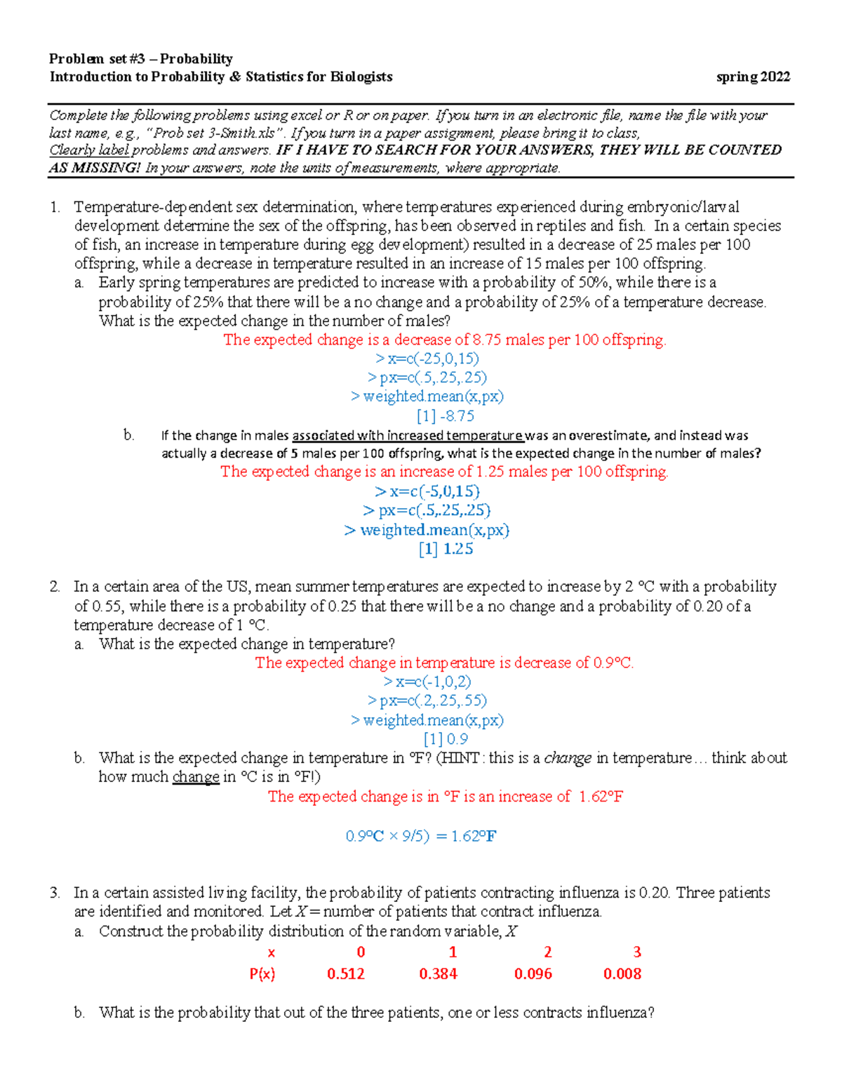 Prob set 3 - received full credit on this assignment - Problem set #3 3 Probability Introduction ...