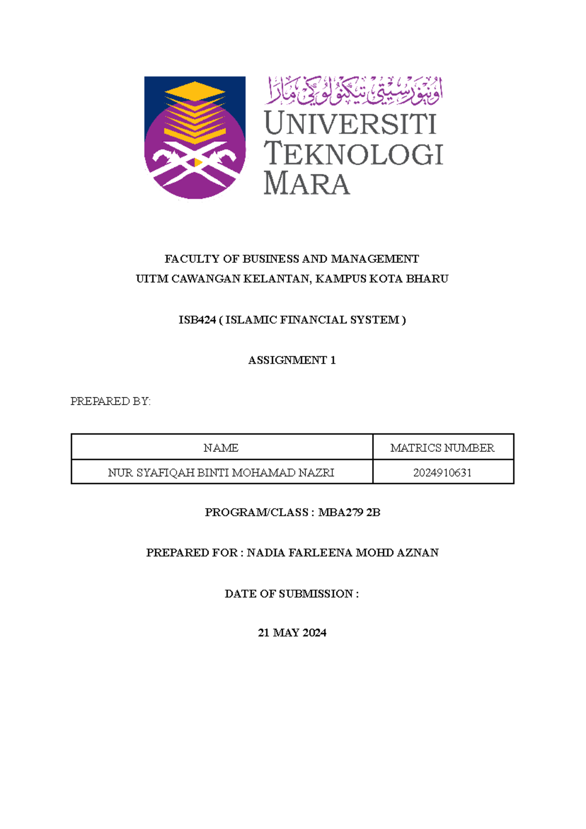 ISB424 Individual Assignment - FACULTY OF BUSINESS AND MANAGEMENT UITM ...