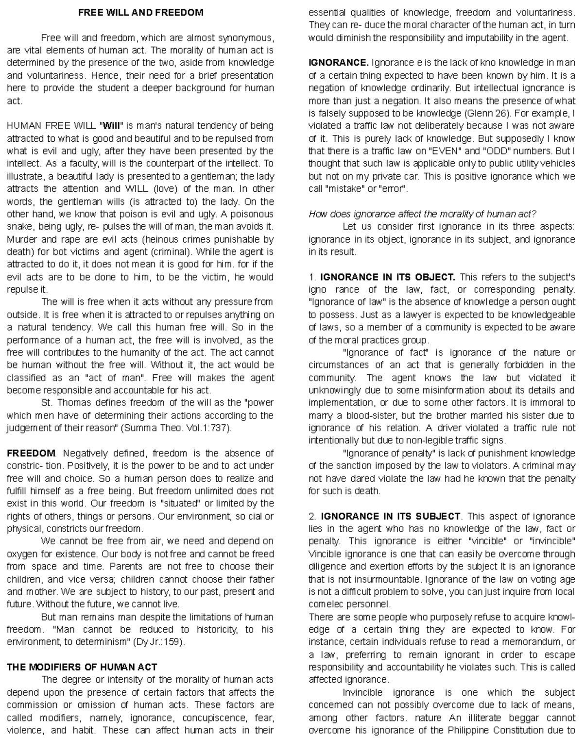 FREE WILL AND Freedom - ethics subject - FREE WILL AND FREEDOM Free ...