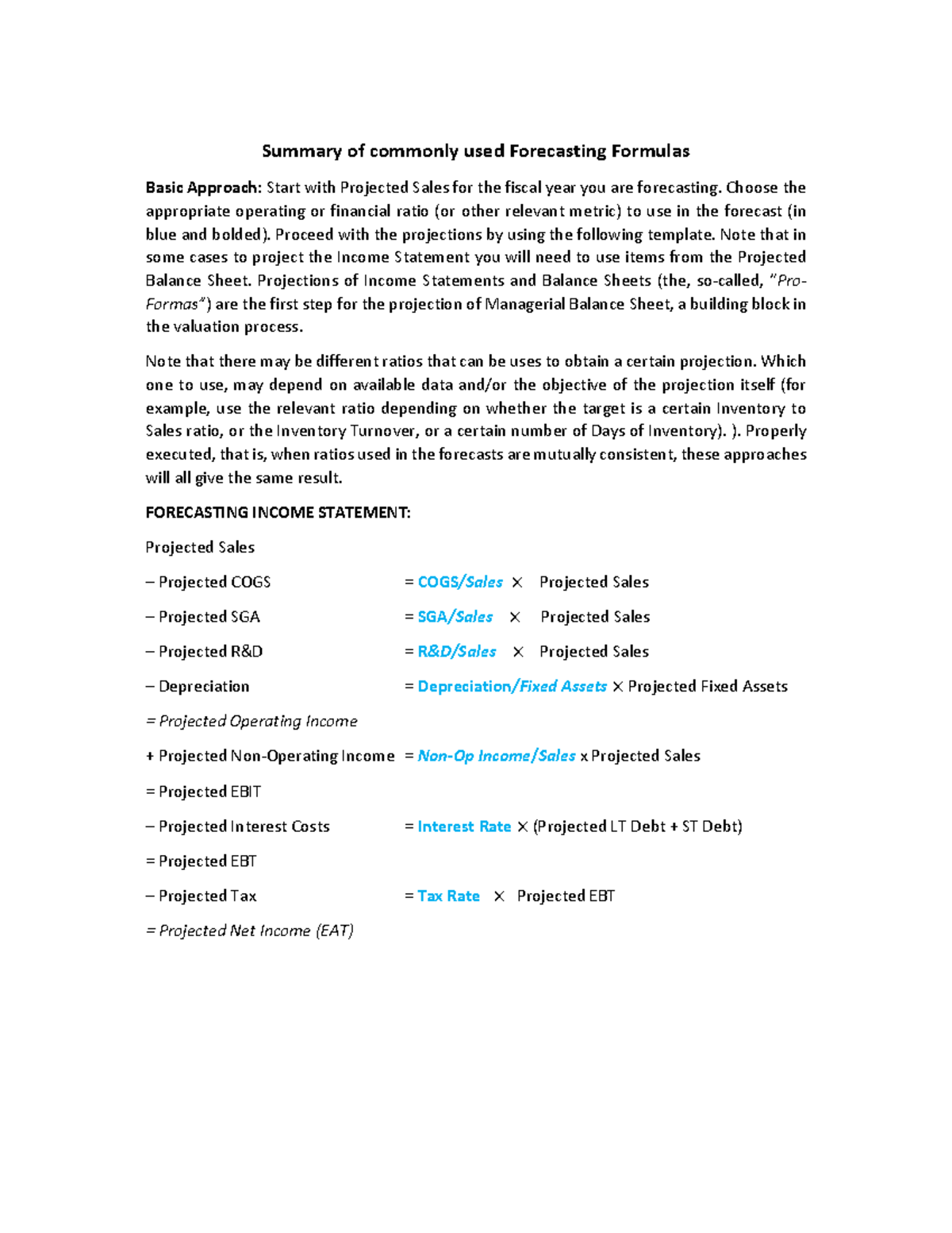 Forecasting Formulas - Summary of commonly used Forecasting Formulas ...
