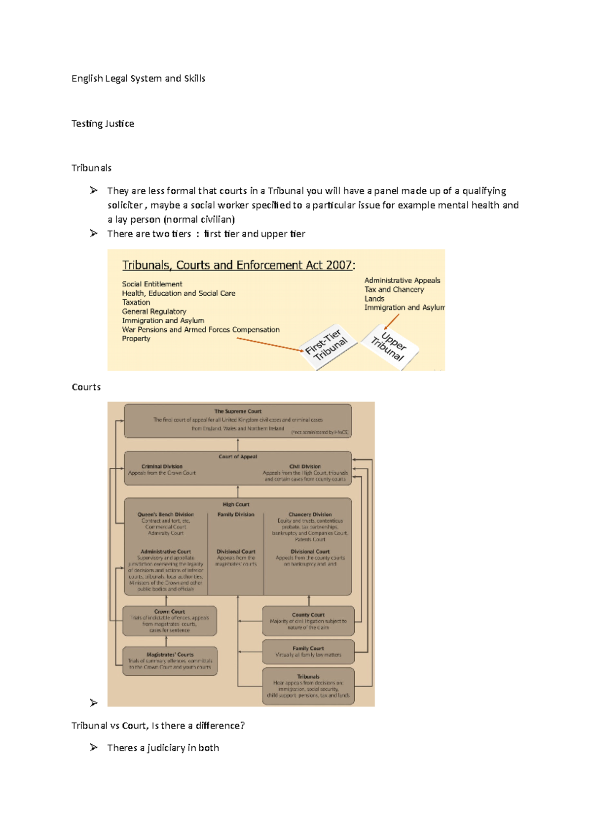 Legal Skills notes - English Legal System and Skills Tesing Jusice ...