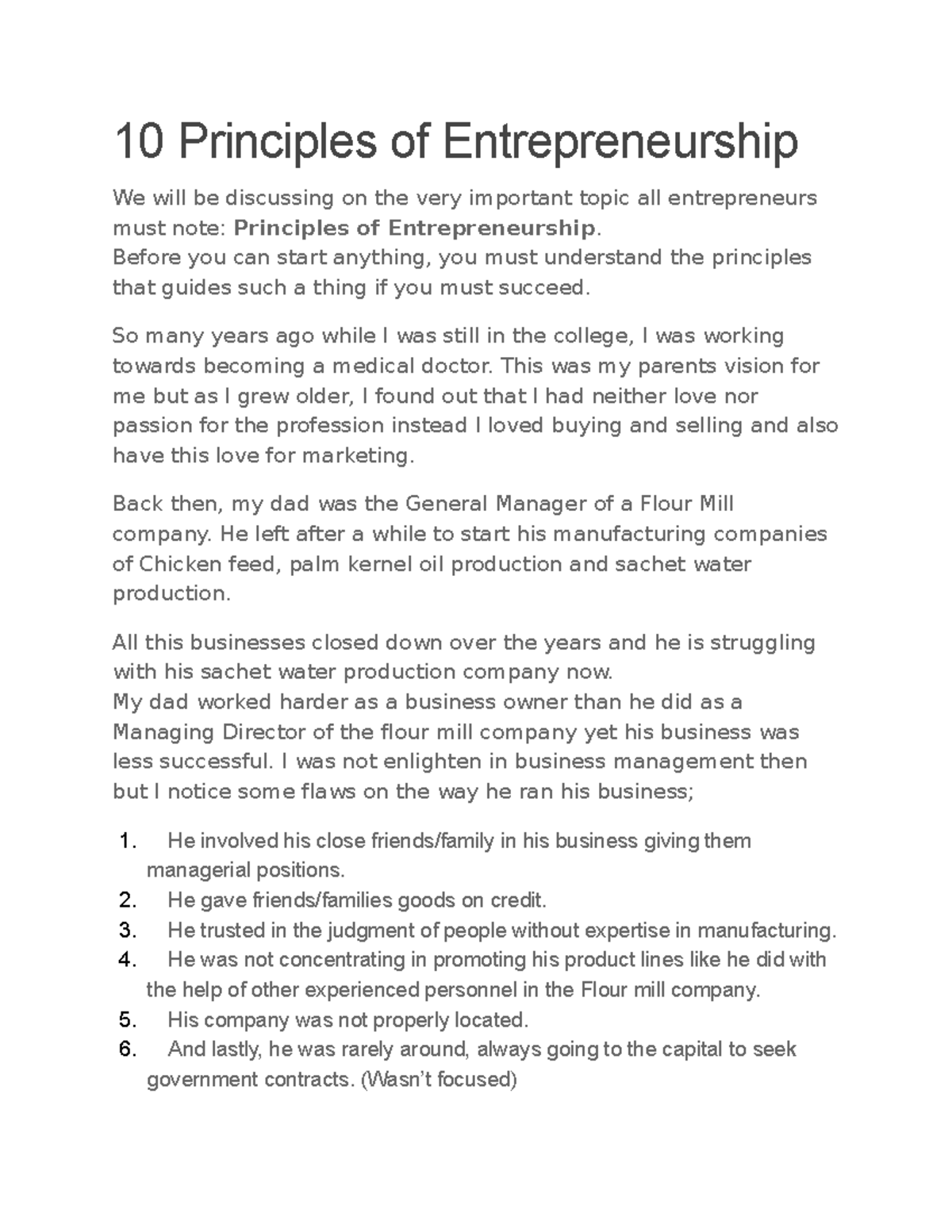 10 principles - 10 Principles of Entrepreneurship We will be discussing ...