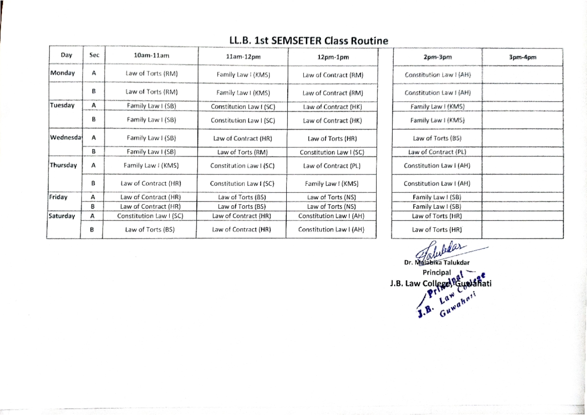 Updated Class routine including Banking Law with necessary changes - LL ...