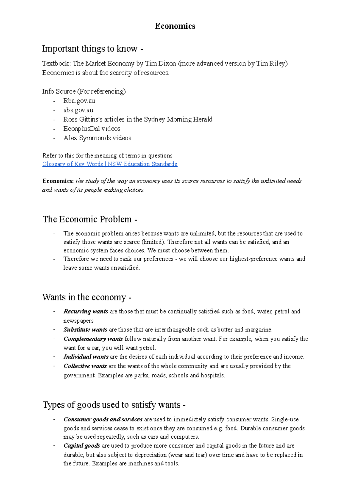 Economics 11 - study notes - Economics Important things to know ...