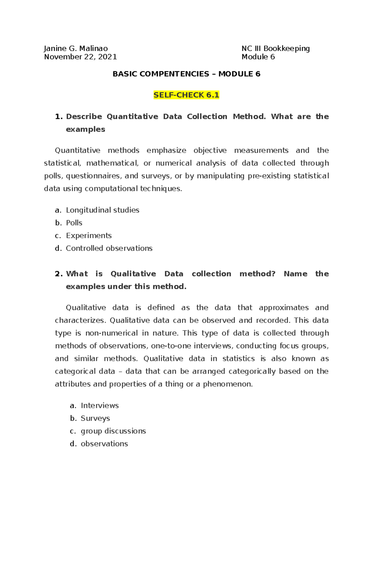 Module 6 - Basic Bookeepping - Janine G. Malinao NC III Bookkeeping ...