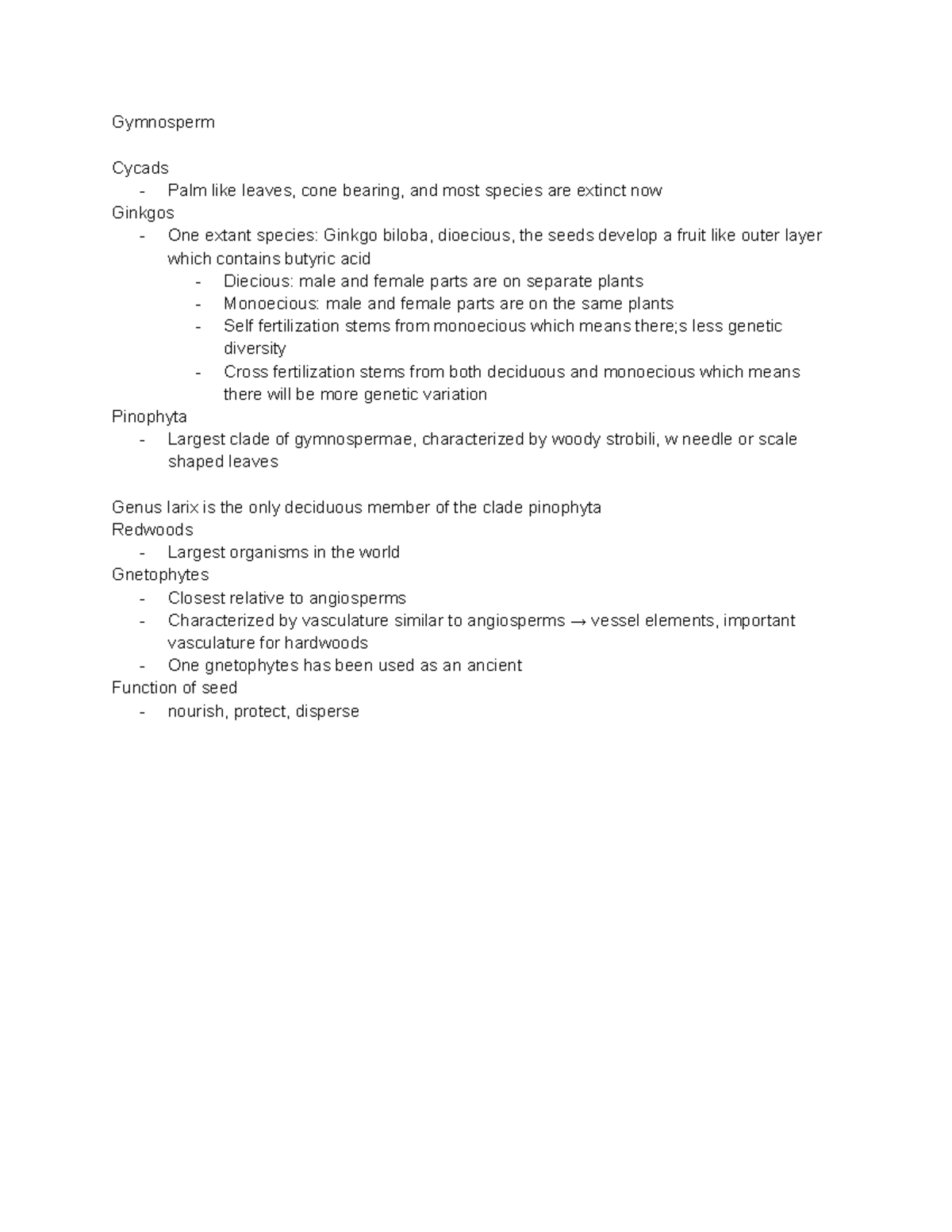 BILD 3 UCSD Gymnosperm Notes - Gymnosperm Cycads - Palm like leaves ...