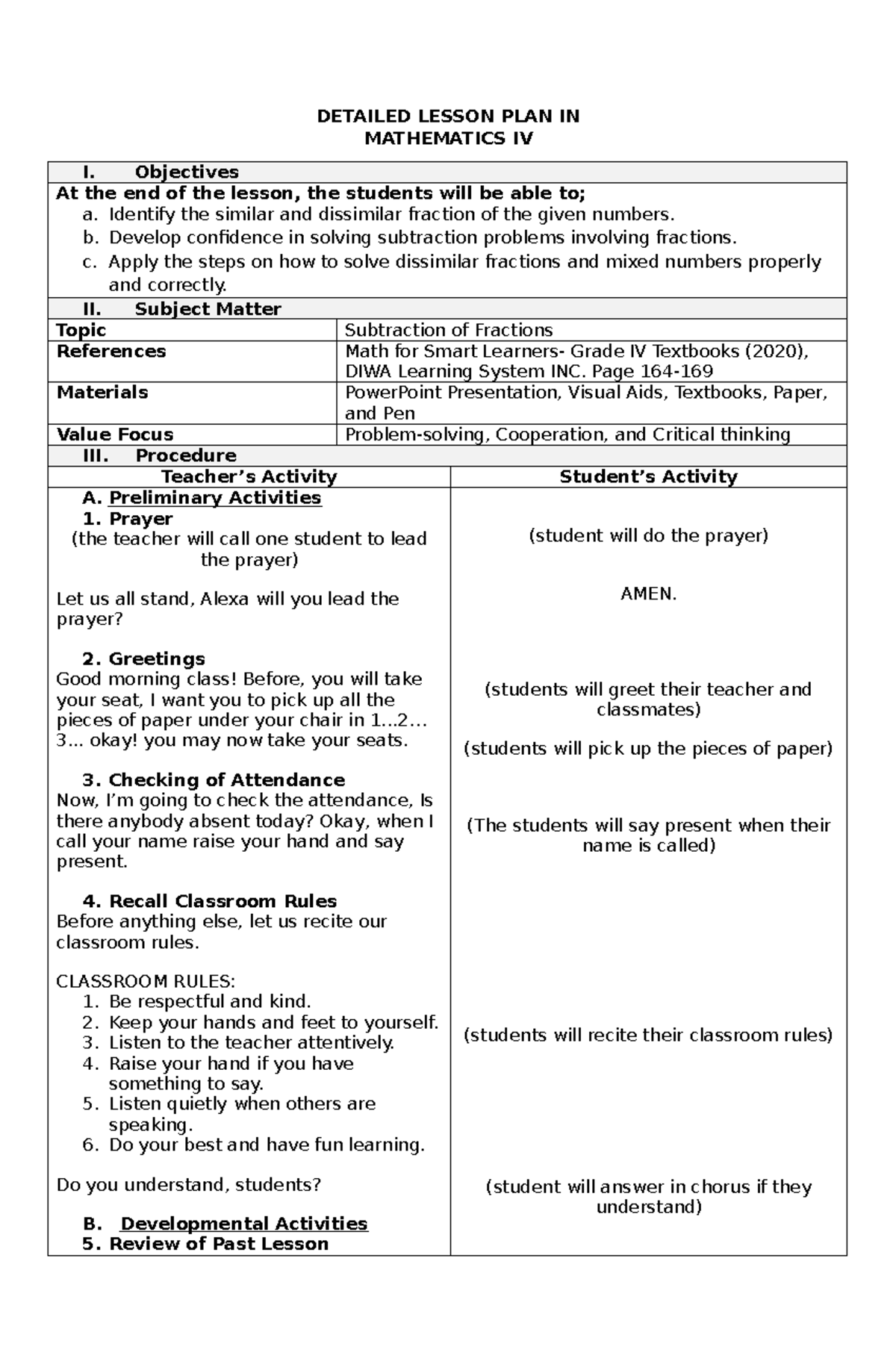 Lesson PLAN in Mathematics 4TH Grade - DETAILED LESSON PLAN IN ...