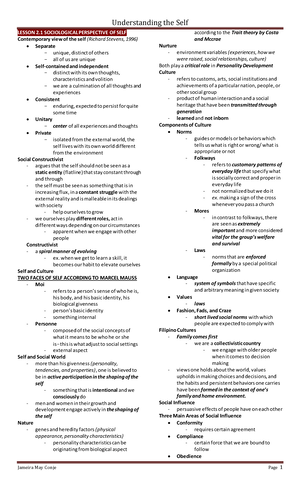UTS Notes 2 - THE POLITICAL SELF • The concept of the "self" is a ...