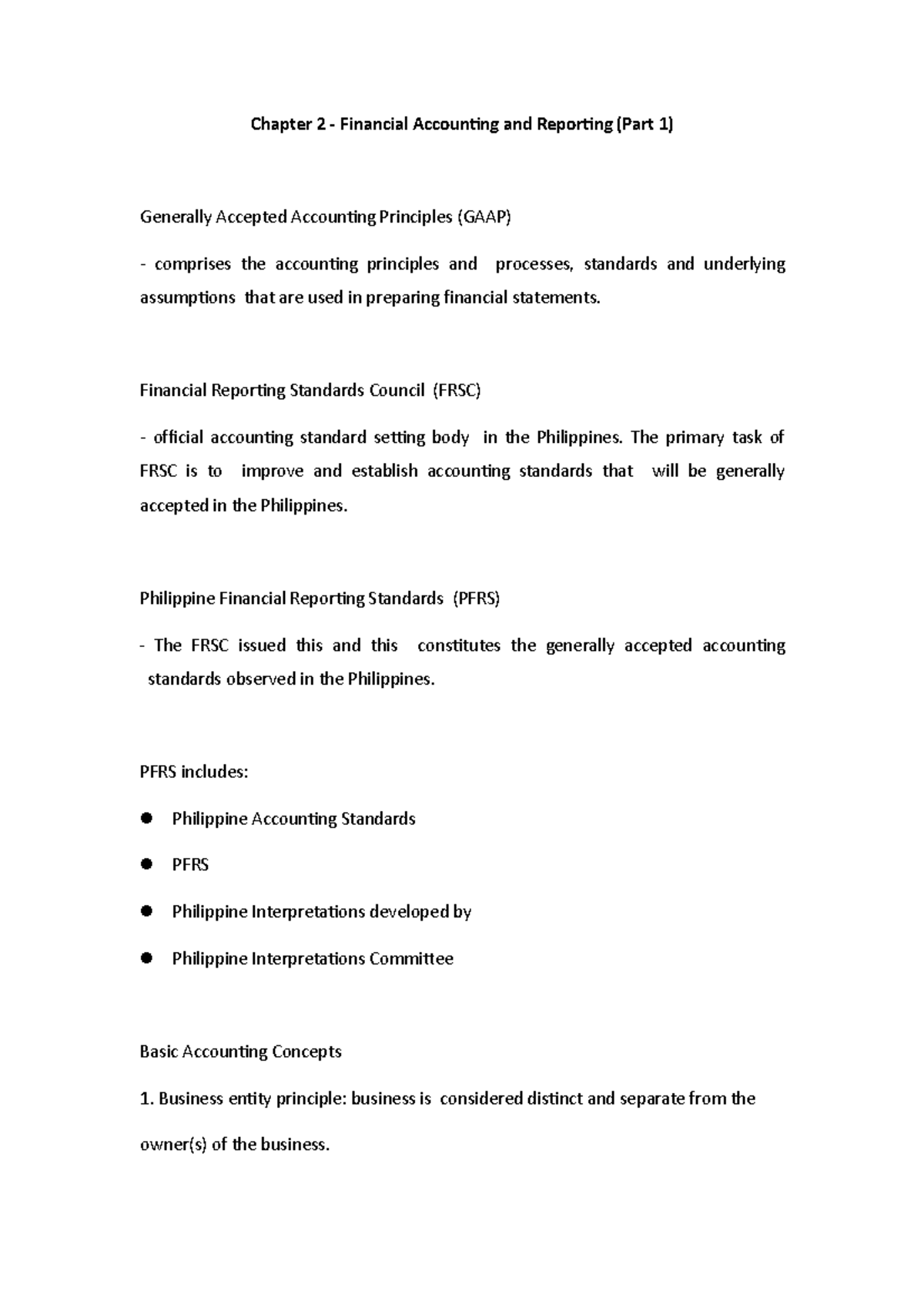 FAR Chapter 2 (Part 1) - Chapter 2 - Financial Accounting and Reporting ...