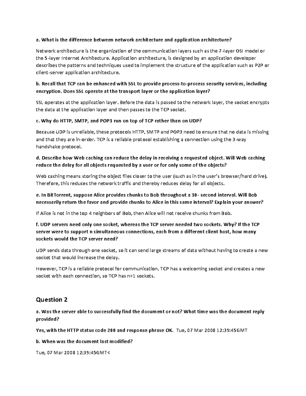 HWK2 - Assignment 2 - Computer Networking TCP and UDP - a. What is the ...