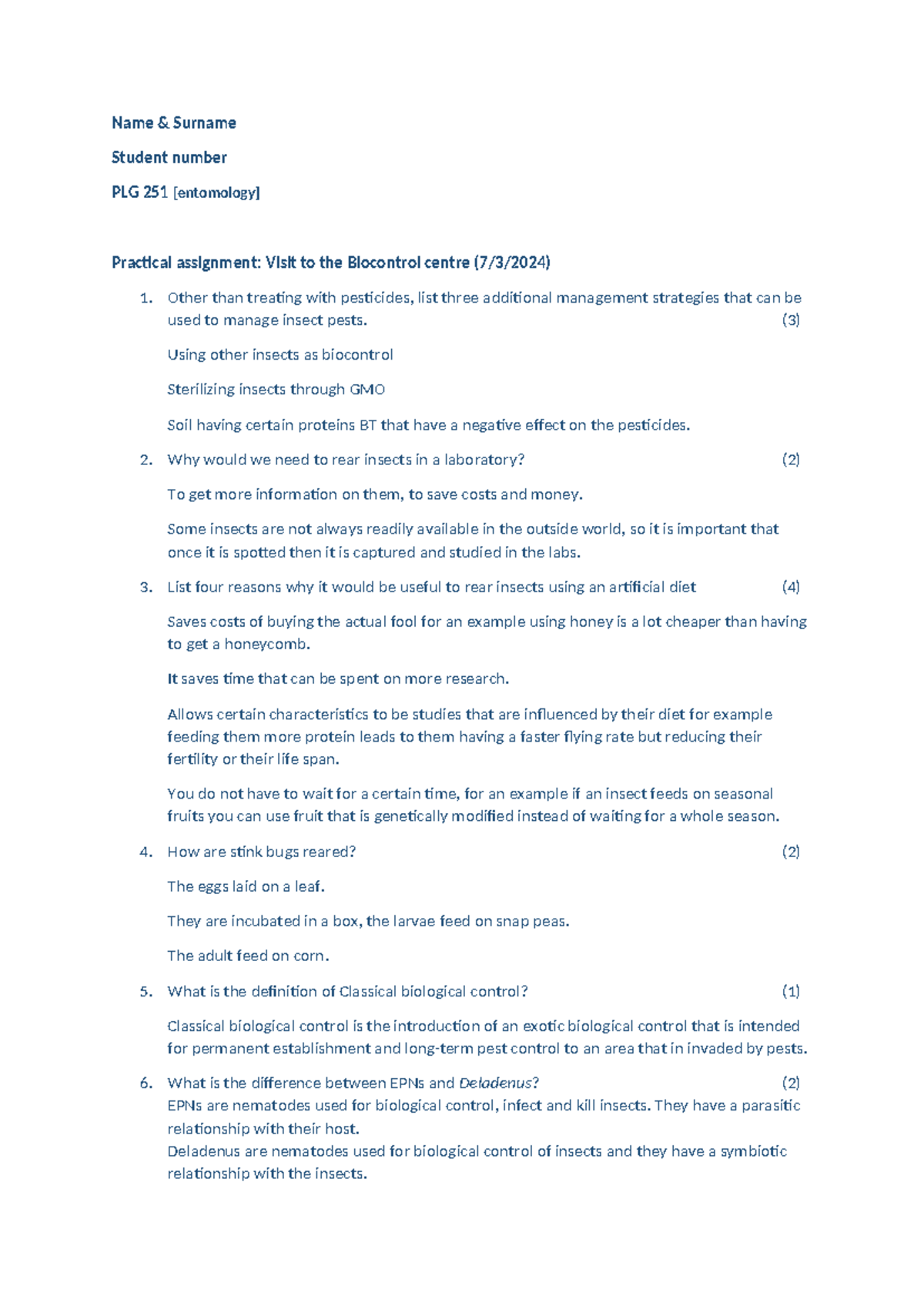 Previous practical questions and example answers - Name & Surname ...