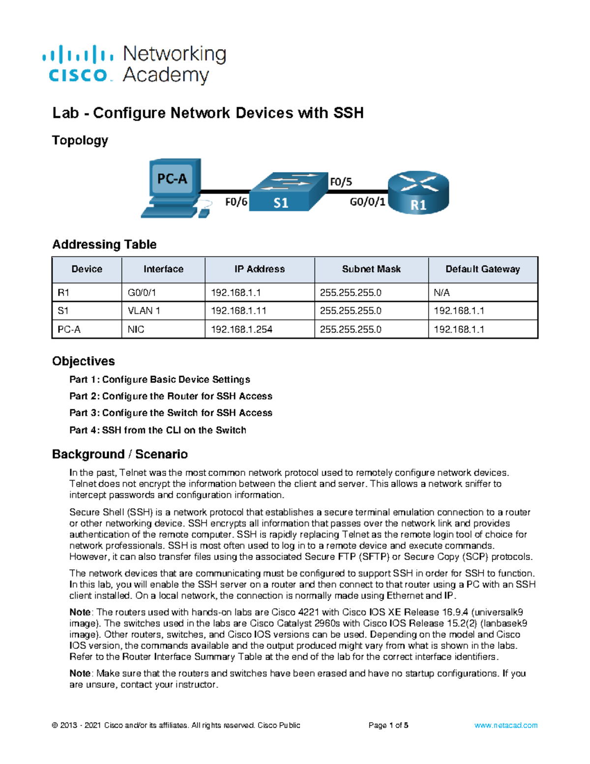 TP 447 Cisco / ccna security - Topology Addressing Table Device ...
