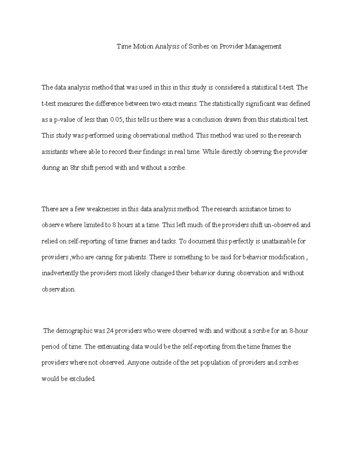 Time Motion Analysis of Scribes on Provider Management Stats - The t ...