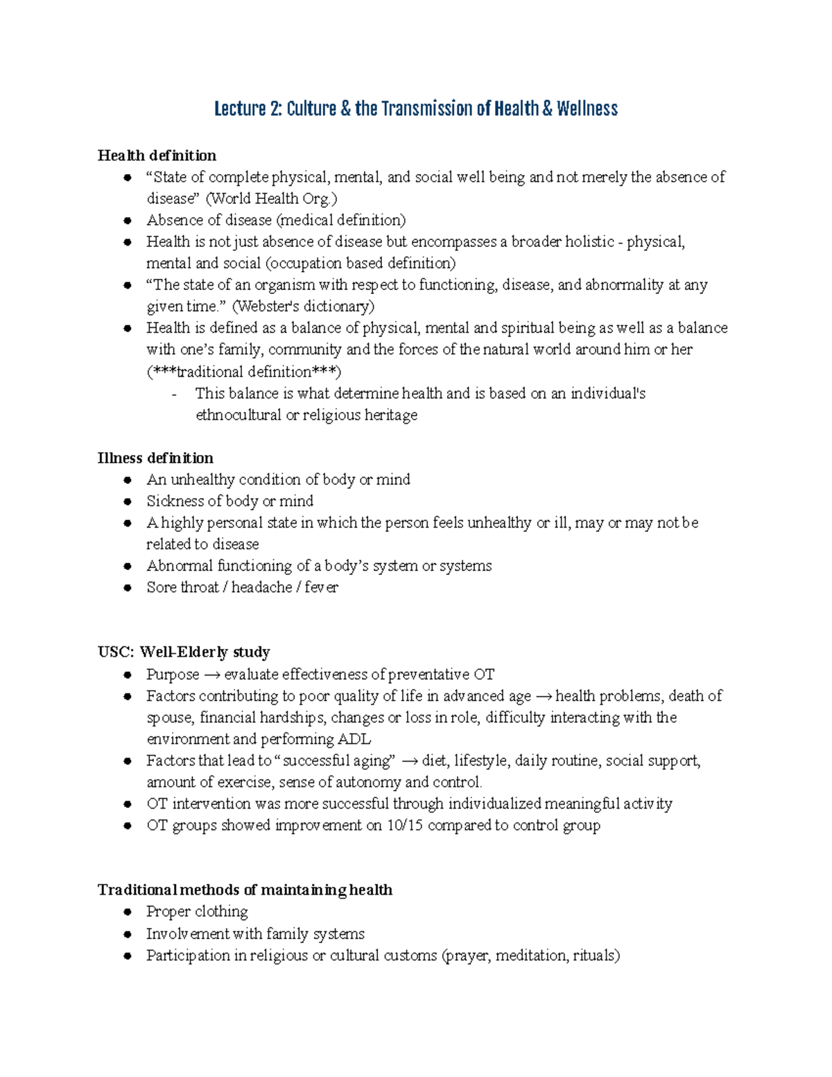 Culture & the Transmission of Health & Wellness - Lecture 2: Culture ...