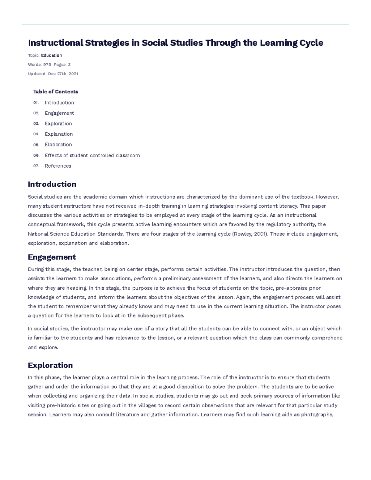 Instructional Strategies in Social Studies Through the Learning Cycle ...