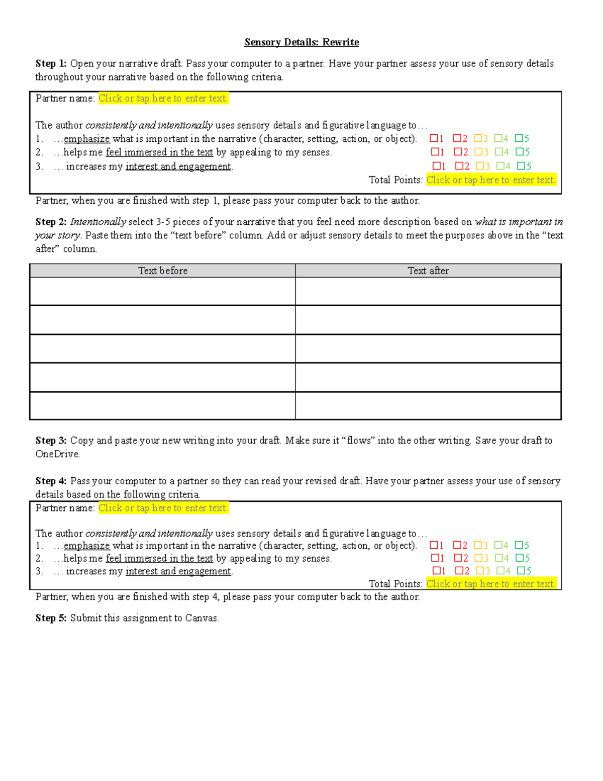 Sensorydetailsrewrite - Sensory Details: Rewrite Step 1: Open your ...