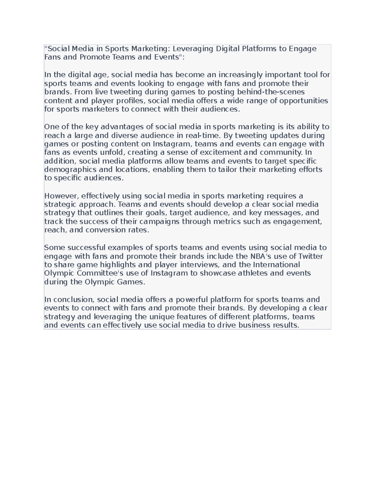 Social Media in Sports Marketing - From live tweeting during games to ...