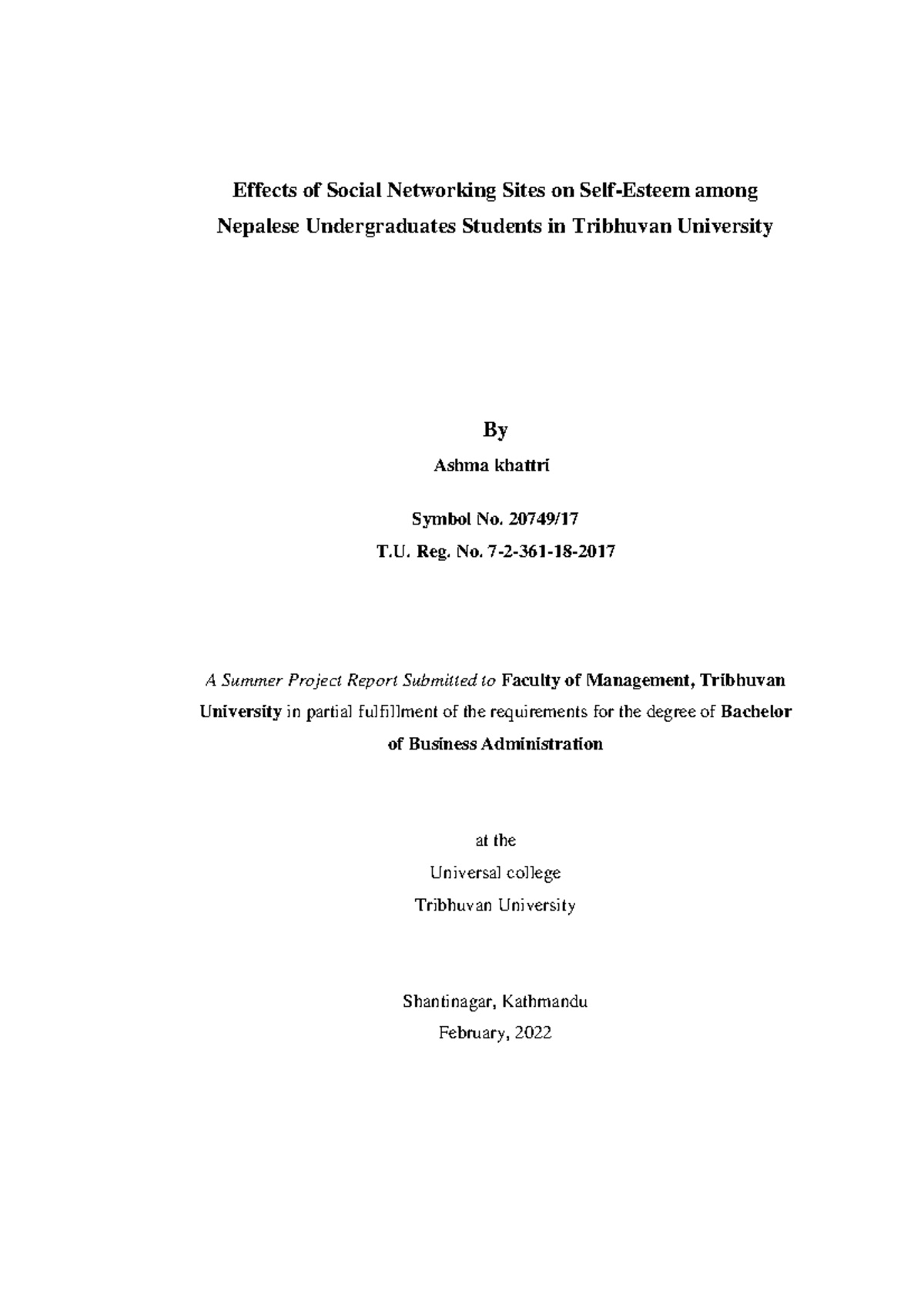 BBS 4th year report - Effects of Social Networking Sites on Self-Esteem ...