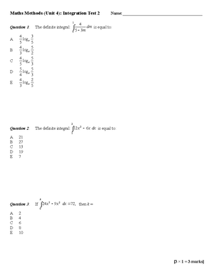 INtegration assignment - Specialist Maths (Unit 3) — Integration Assignment Evaluate the ...