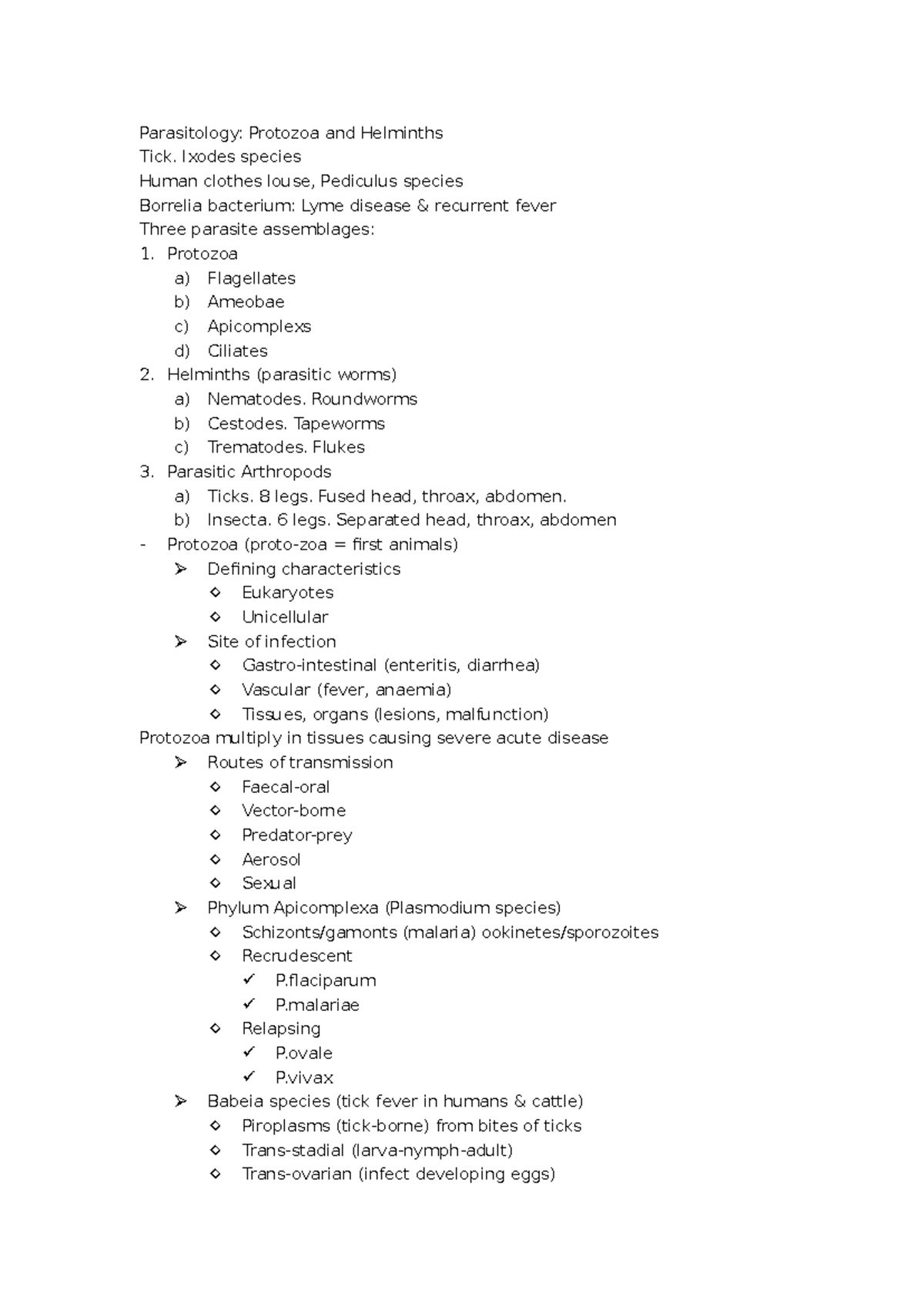 Parasitology - lecture notes - Parasitology: Protozoa and Helminths ...