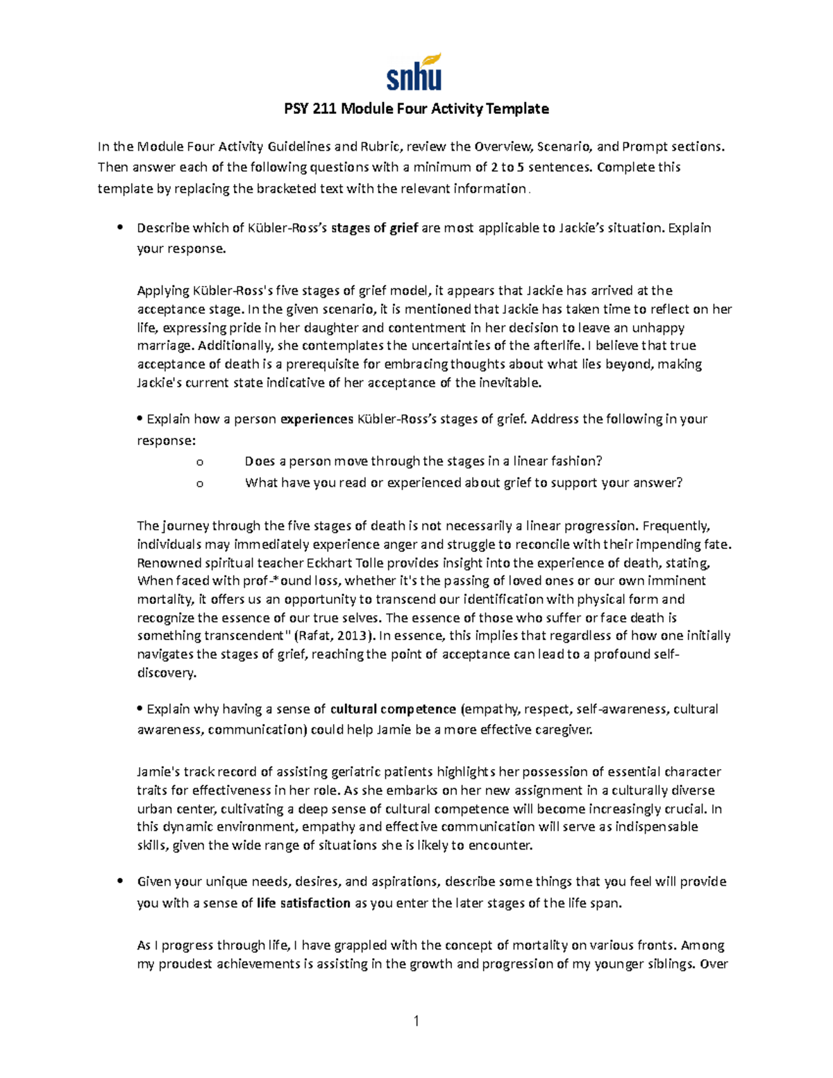 PSY 211 Module Four Journal - PSY 211 Module Four Activity Template In ...