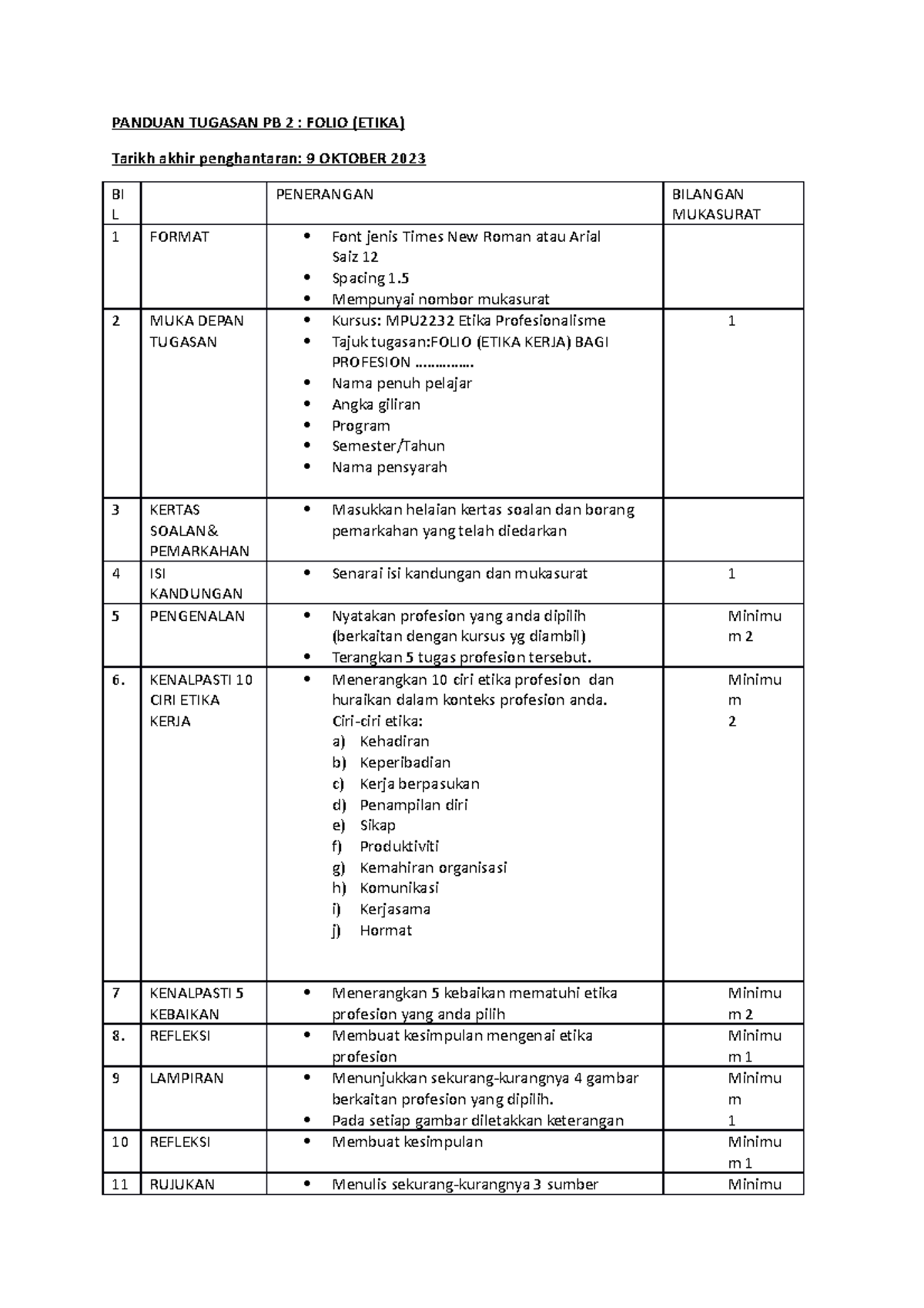 Panduan Tugasan PB 2 folio etika 2023 - PANDUAN TUGASAN PB 2 : FOLIO (ETIKA) Tarikh akhir - Studocu