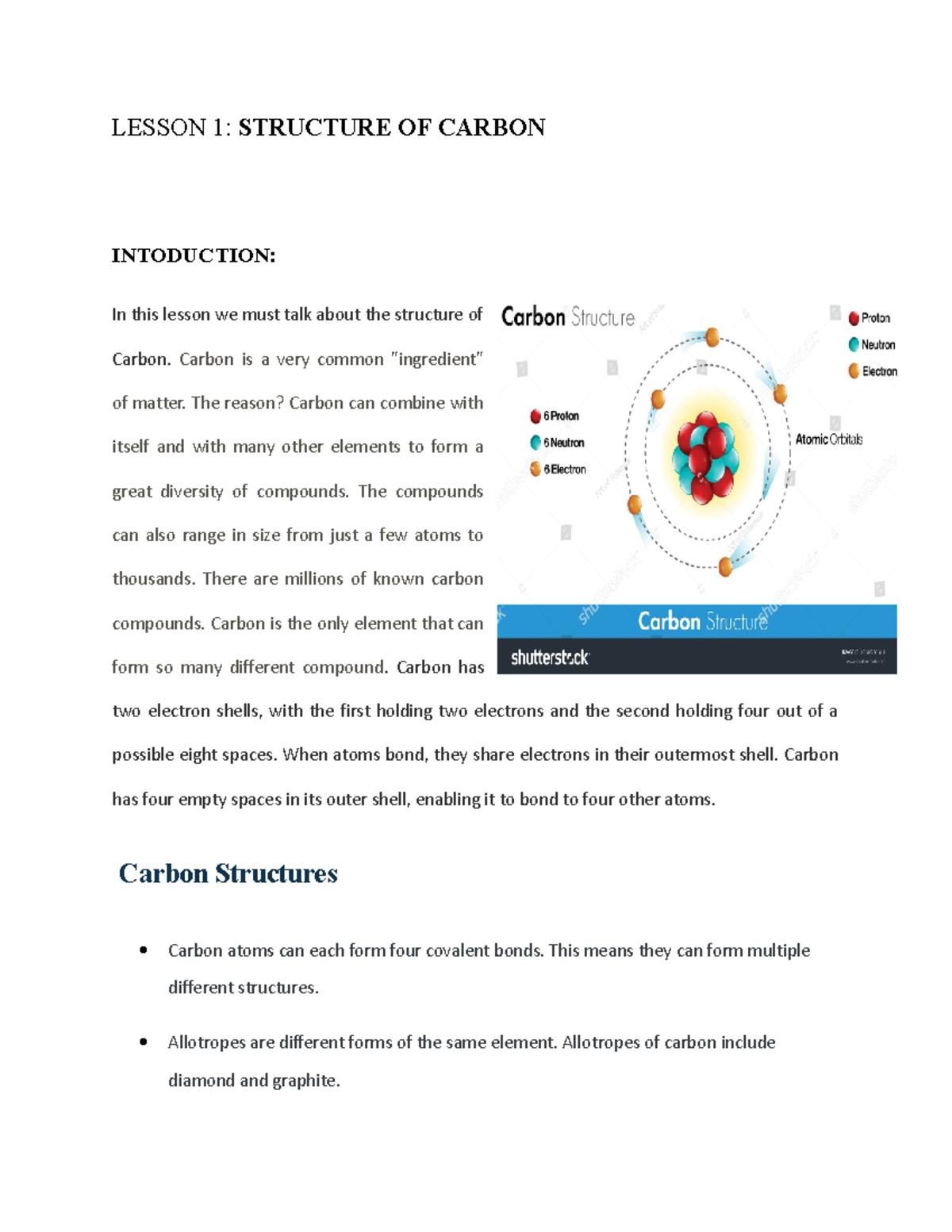 Structure OF Carbon Lesson 1 - LESSON 1: STRUCTURE OF CARBON ...