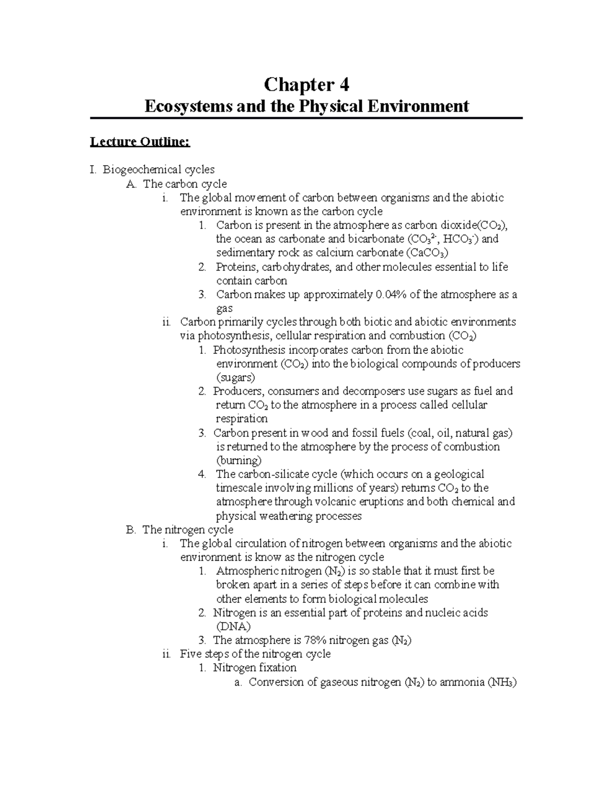 Chapter 4 outline - Chapter 4 Ecosystems and the Physical Environment ...
