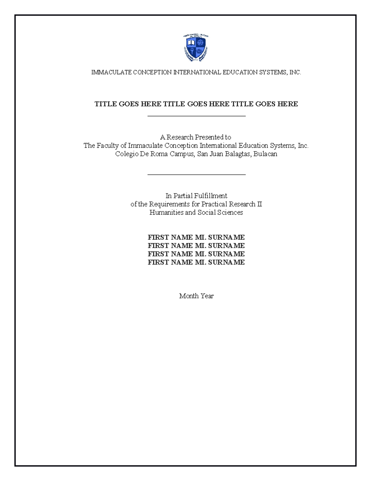 Research- Format - IMMACULATE CONCEPTION INTERNATIONAL EDUCATION ...
