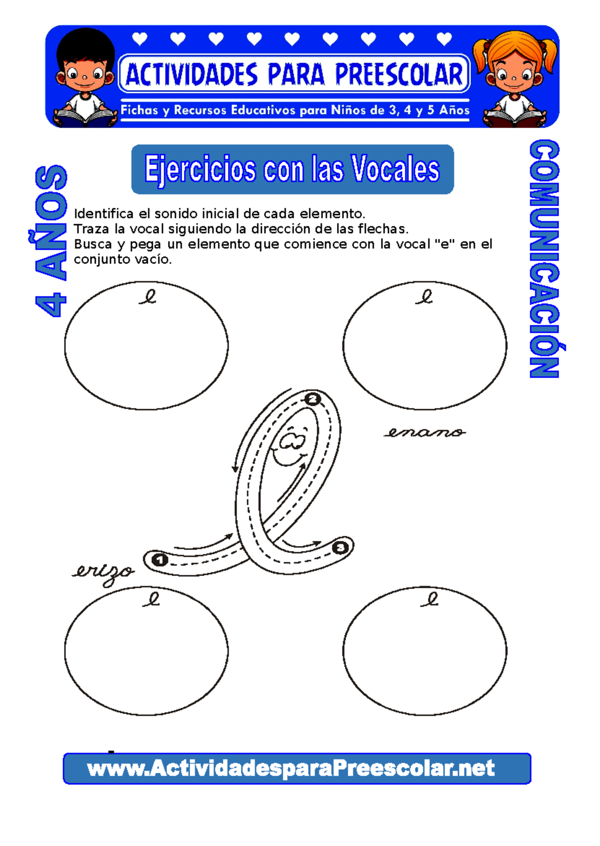 Trazos vocales - Identifica el sonido inicial de cada elemento. Traza ...