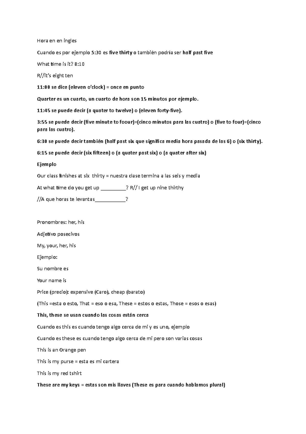 Repaso en ingles - Hora en en ingles Cuando es por ejemplo 5:30 es five ...
