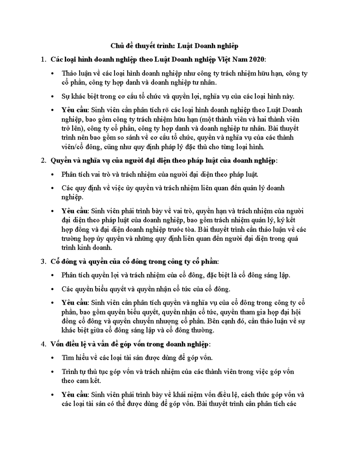 Chủ đề thuyết trình - LKD - Chủ đề thuyết trình: Luật Doanh nghiêp Các ...