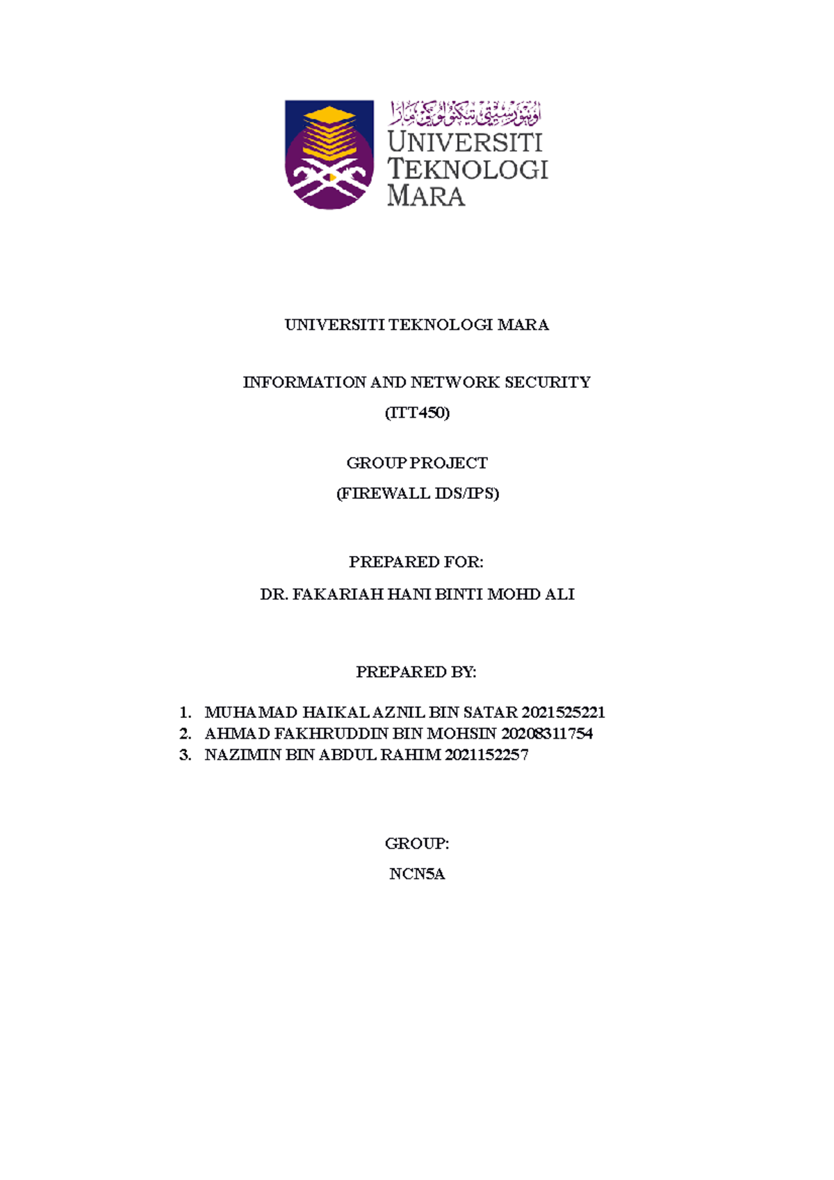 Group Report ITT450 - 2022/23 - UNIVERSITI TEKNOLOGI MARA INFORMATION ...