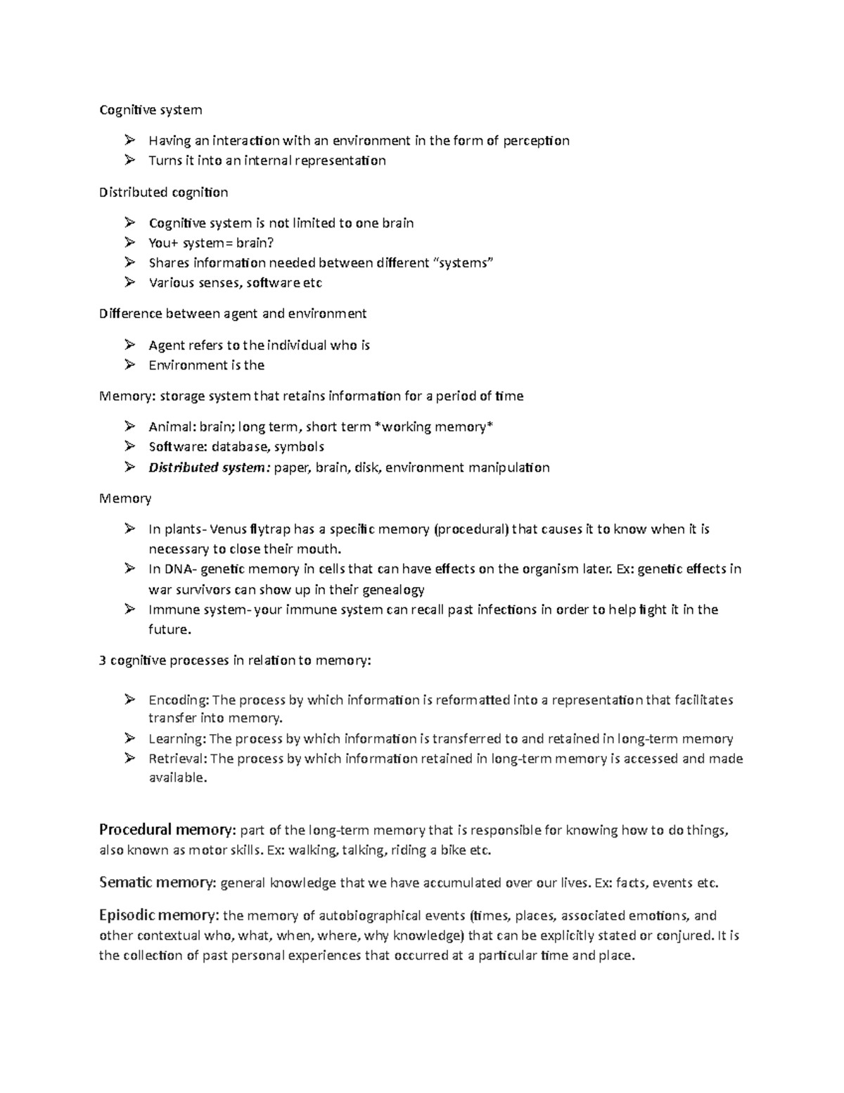 Cog Sci Lecture: Memory - Cognitive system Having an interaction with an environment in the form ...