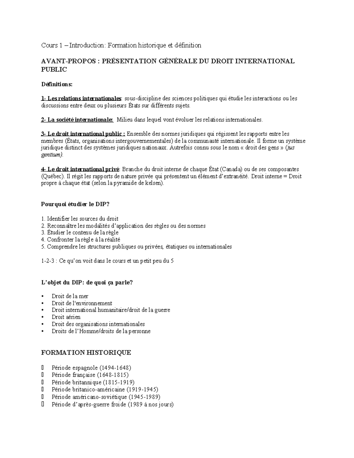 Cours 1 - DRT 109 - Cours 1 – Introduction: Formation historique et ...