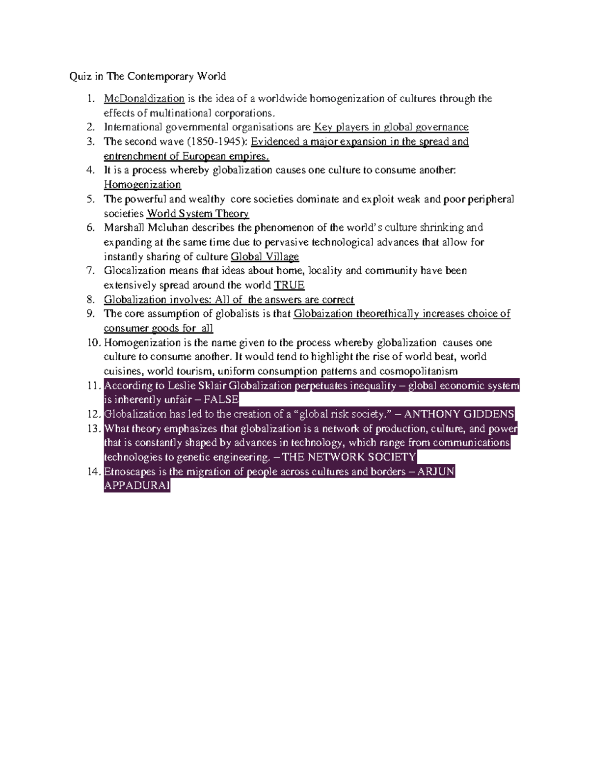 Quiz in The Contemporary World - Quiz in The Contemporary World ...